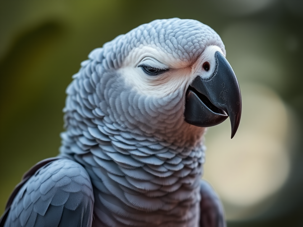 A Close-Up of a Beautiful Gray Parrot with Intricate Feather Patterns.