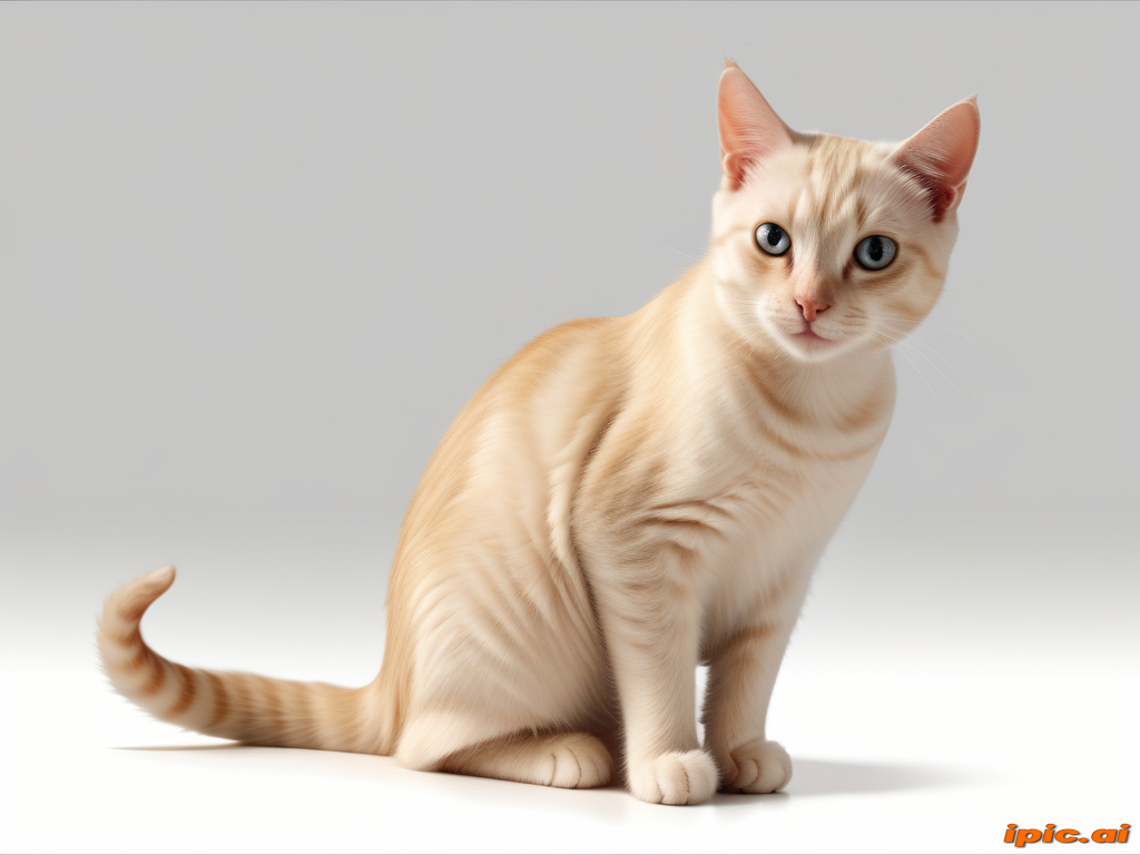 A Charming Light-Colored Cat with Striking Blue Eyes Sitting Gracefully.
