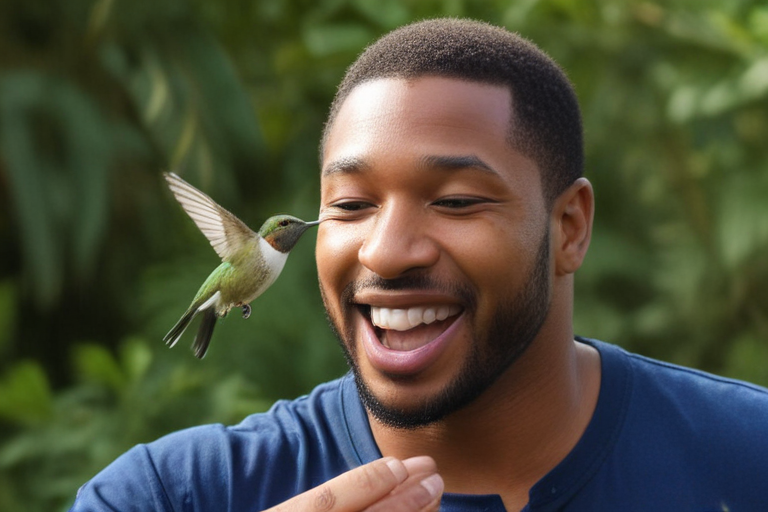dwayne jhonson sees a humming bird fly into his hand