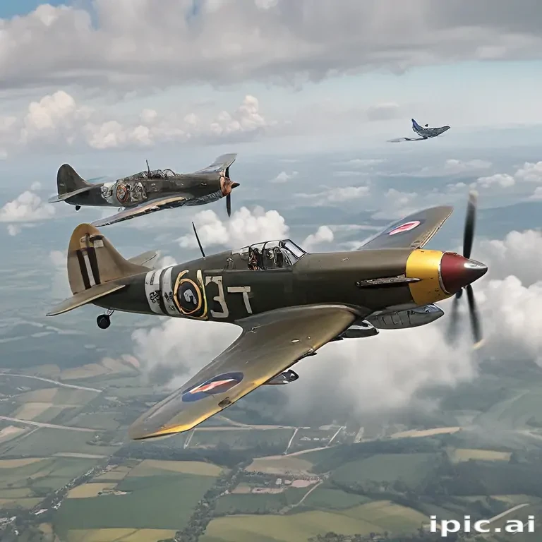 Historic Fighter Planes Flying Together in a Dramatic Cloudy Sky