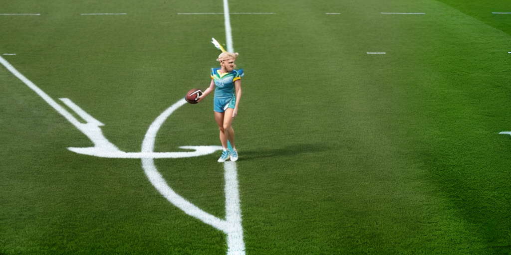 Tinkerbell in Las Angeles Chargers uniform on football field