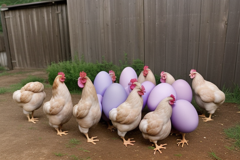 Chickens Curiously Gather Around Vibrantly Colored Purple Easter Eggs ...