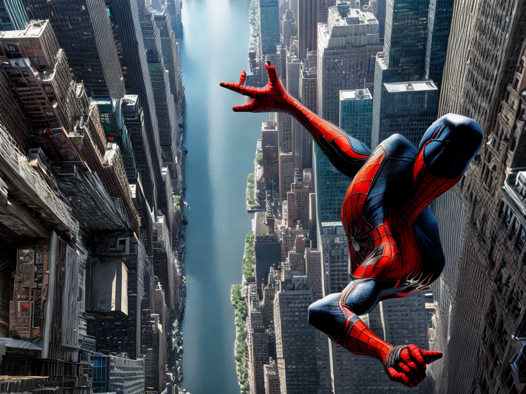 new york street from above; spider-man's point of view while swinging ...