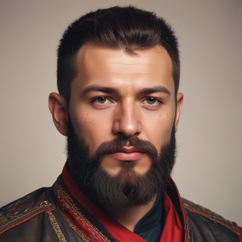 draw a logo of zaporozhian cossack face with khokhol haircut