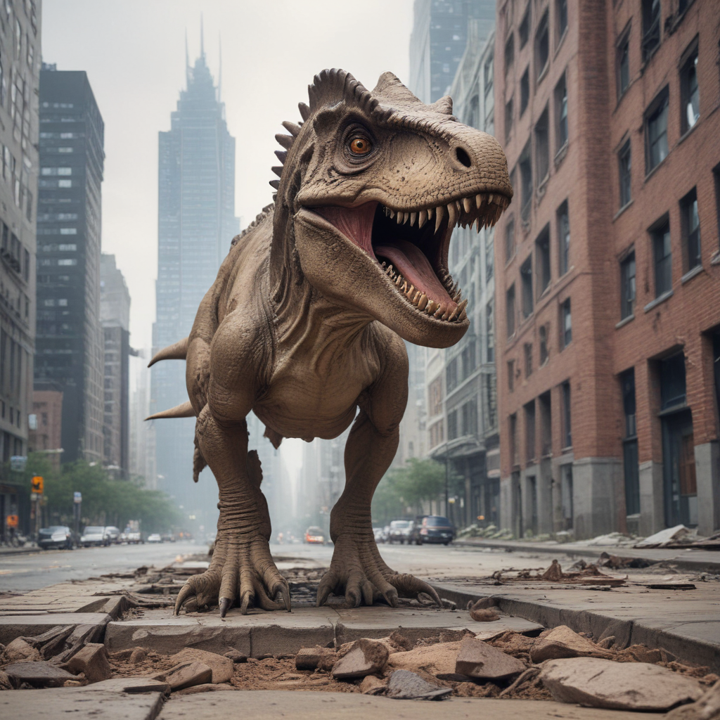 a city dead dinosaur on bulding