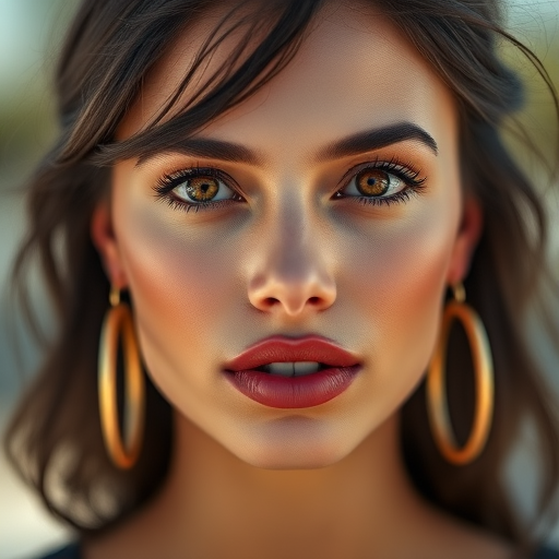 Create a high-resolution portrait of a woman with brown eyes and full ...