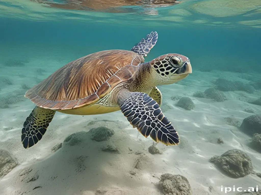 Graceful Sea Turtle Swimming Peacefully Through Clear Tropical Ocean Waters