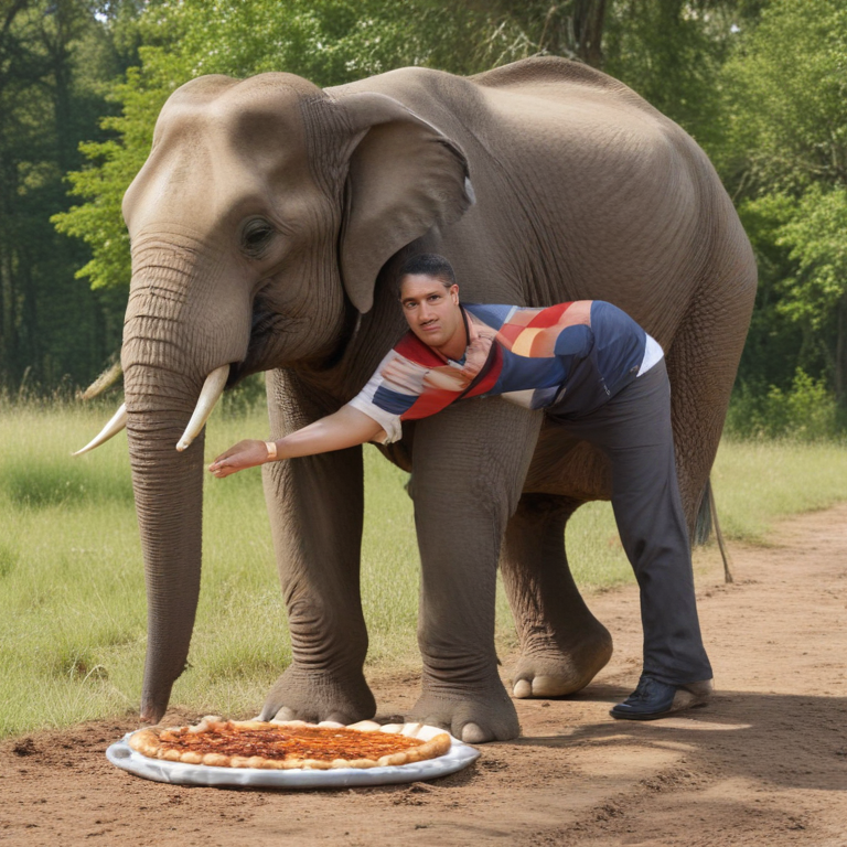 Drake in a nerd uniform fighting an elephant while making a pie