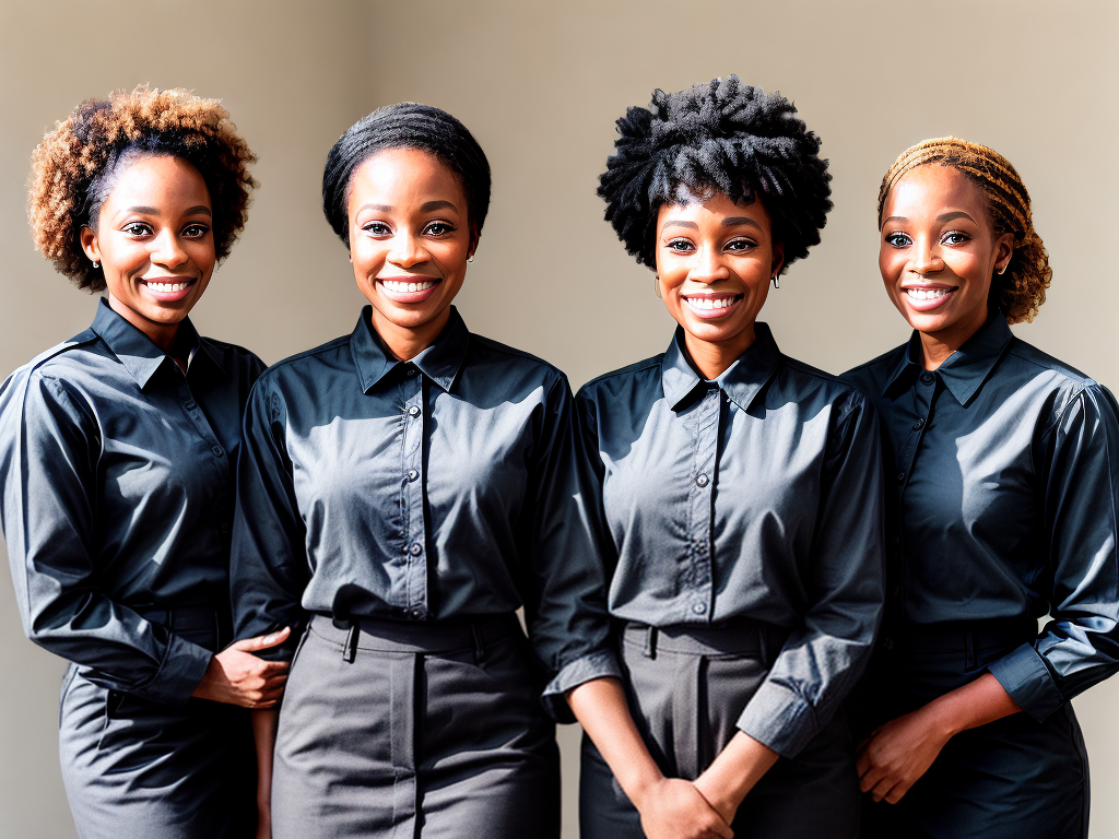group portrait of 4 African American maids uniformed in black button ...