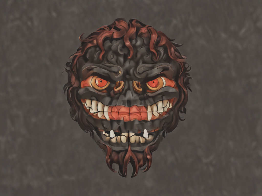 Intricate Artistic Representation of a Fiery Demon Face with Vivid Features