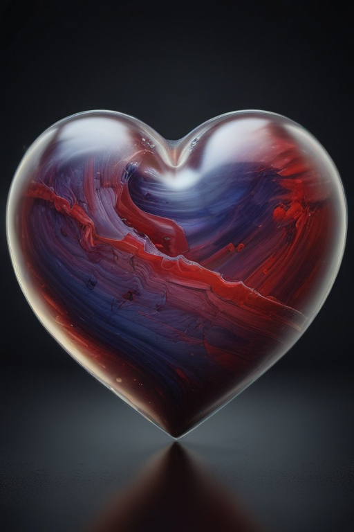 Beautifully Swirled Heart-Shaped Glass Sculpture in Deep Red and Blue