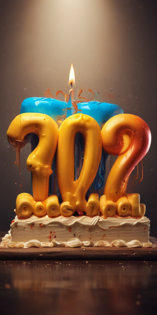 Celebratory Cake Featuring Colorful Candles and Bold Number 702 Design