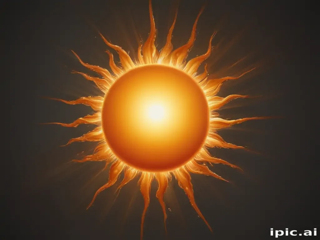 Radiant Sun with Fiery Rays Surrounding a Glowing Golden Orb