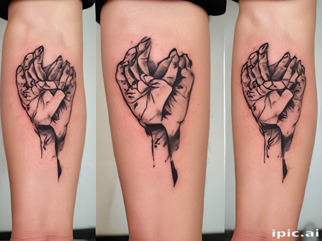 Artistic Tattoo of Interlocking Hands Symbolizing Connection and Unity