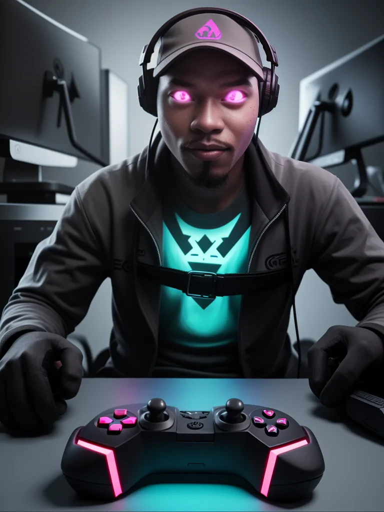 Focused Gamer Immersed in Virtual Reality with Futuristic Gaming Gear