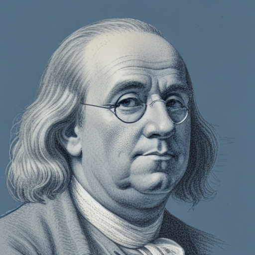 Create a drawing of Benjamin Franklin, making his face red white and ...