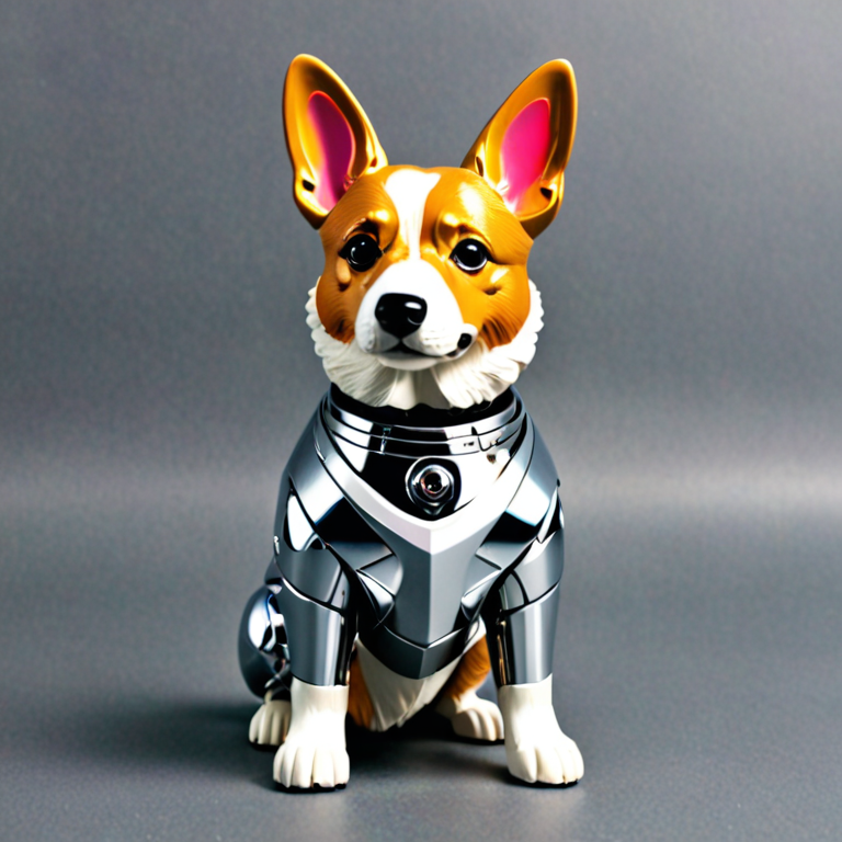 chrome metal powerful robot cyber corgi dog
