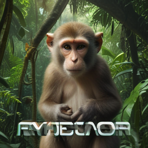 The DNA logo with a monkey in front of the text in a jungle beach with ...
