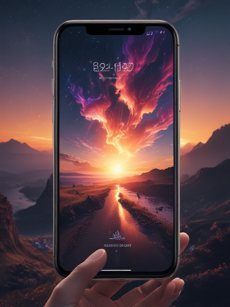 Stunning Sunset Landscape Displayed on a Smartphone Against a Scenic ...
