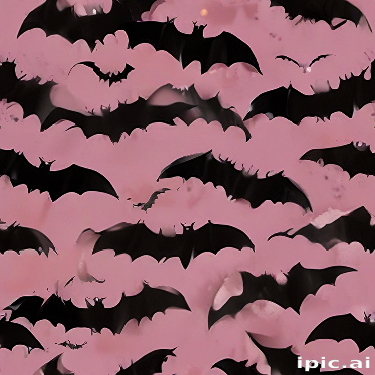 A Whimsical Dance of Bats Against a Soft Pink Background at Twilight.
