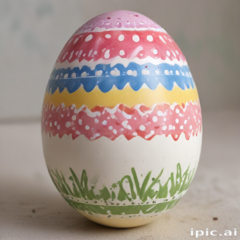 Colorfully Decorated Easter Egg with Stripes and Dots in Pastel Shades