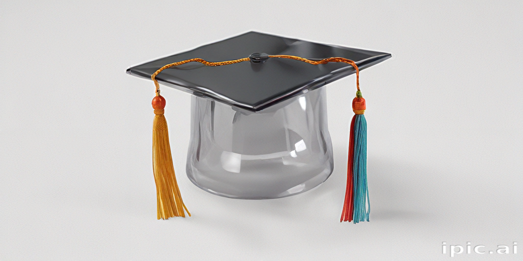 Elegant Graduation Cap Displaying Bright Tassels on a Clear Base