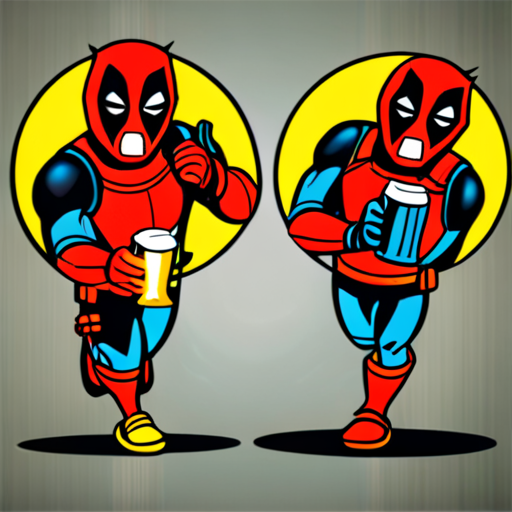 Deadpool holding a beer comic style logo signed BB Brewers in comic font