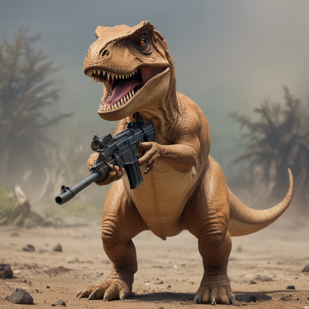 t-rex with a gun
