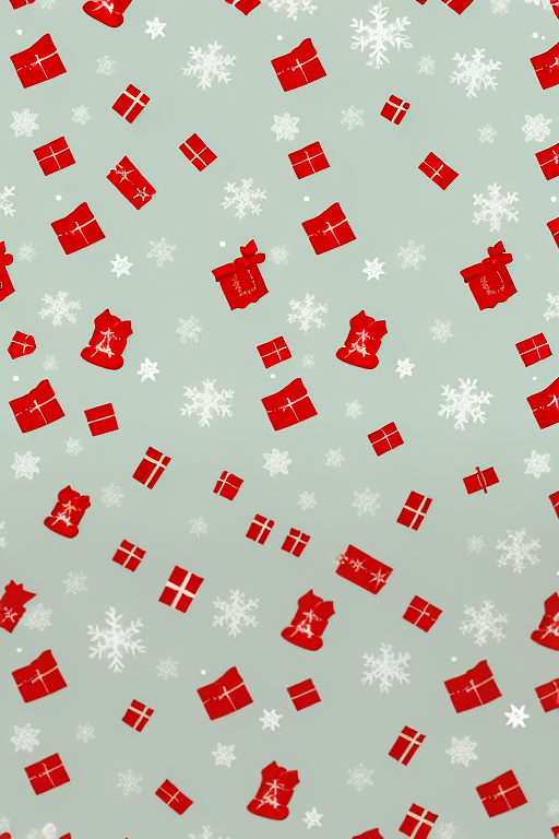 Festive Holiday Wrapping Paper Design Featuring Red Gifts and Snowflakes