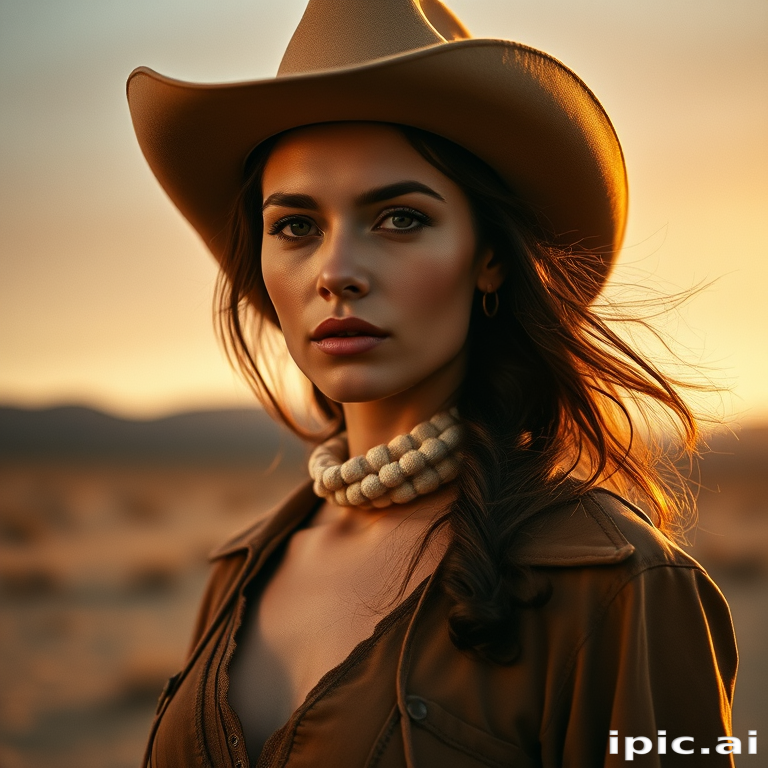 Dramatic photo of a beautiful Western American woman, classic cowboy ...