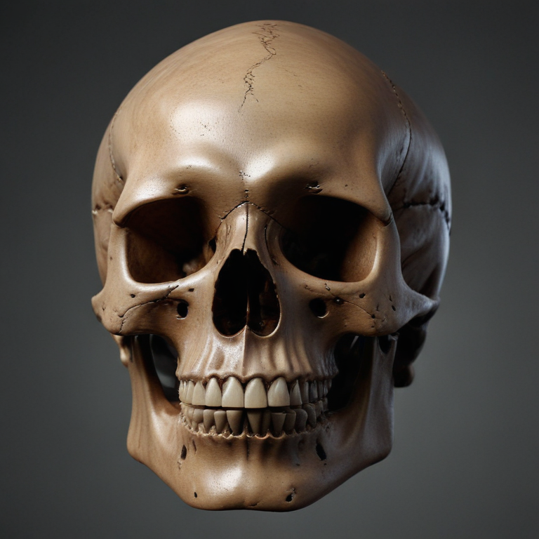 Realistic 3D Render of a Human Skull with Detailed Features and Textures