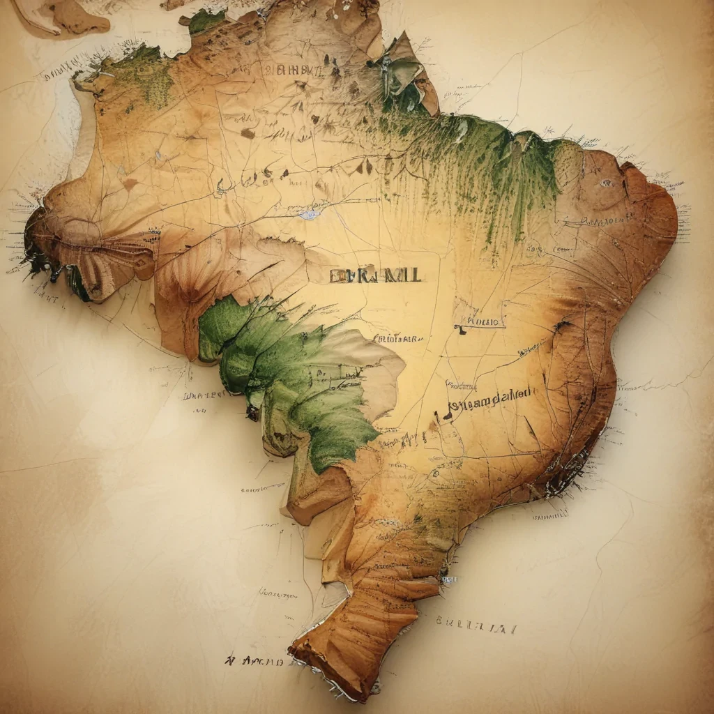 Vintage Map of Brazil Highlighting Its Diverse Geography and Historical ...