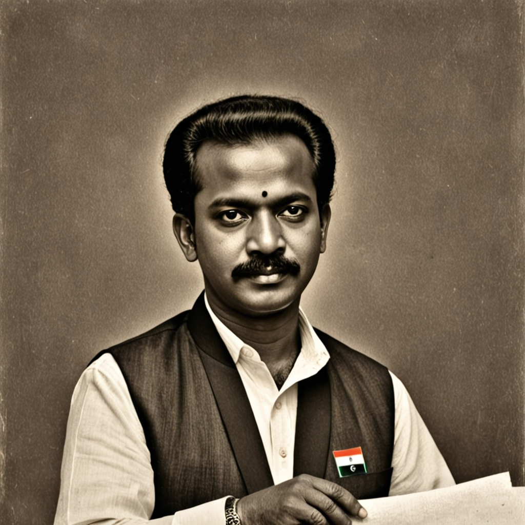 a tamil political leader with dmk flag,realism