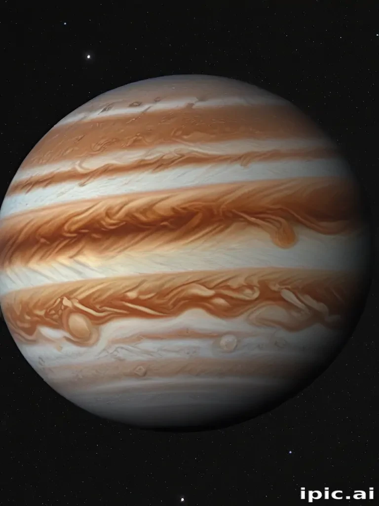 Stunning View of Jupiter with Vibrant Bands and Distant Stars Surrounding