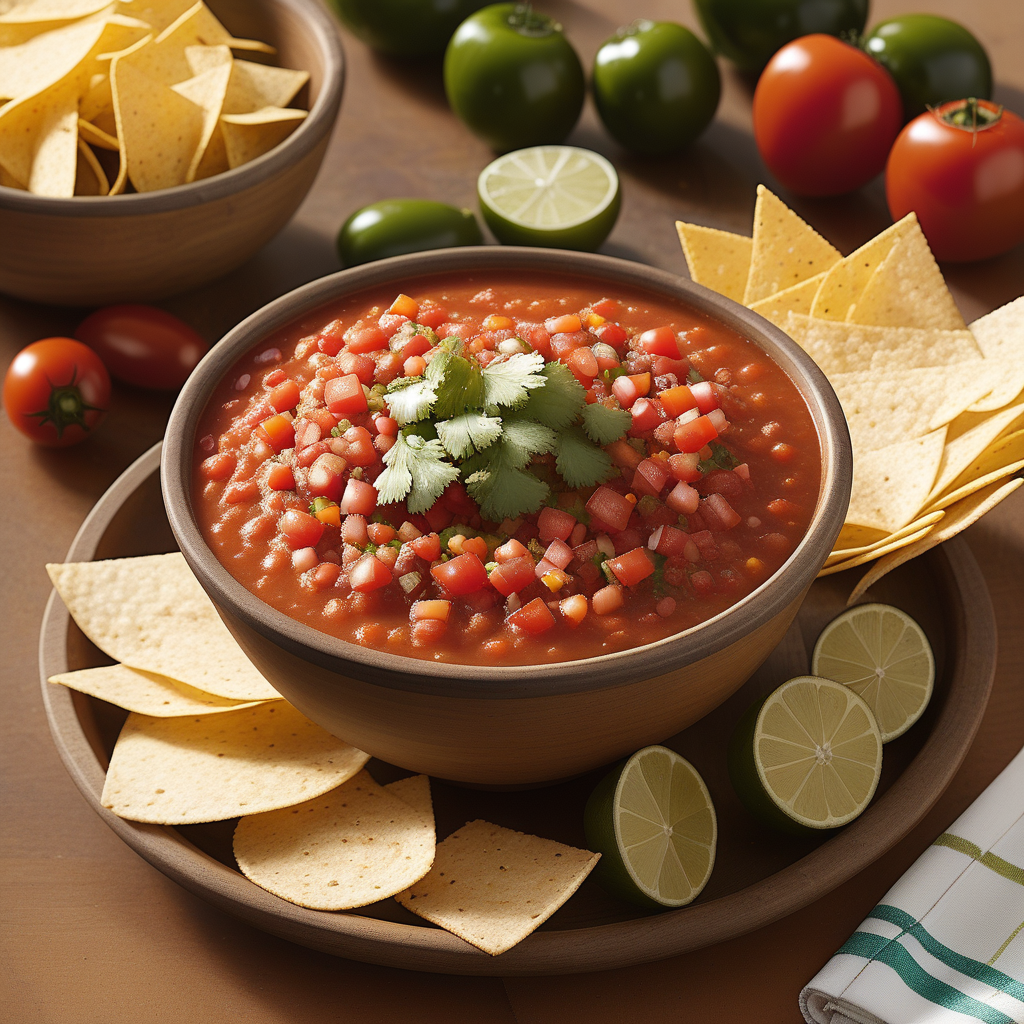 Refreshing Tomato Salsa Served with Crunchy Tortilla Chips and Fresh Limes