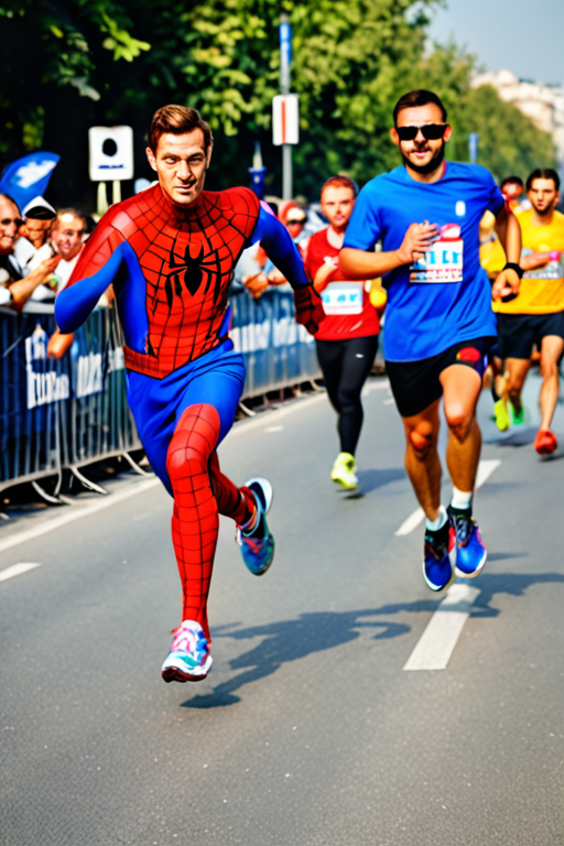 Spider Man running at the marathon of Belgrade together with all the ...