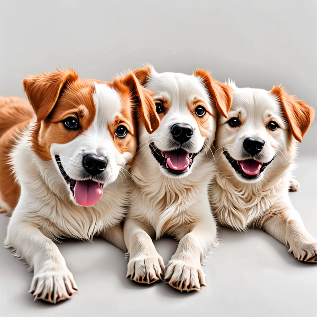 happy cute, 2 dogs, playing, white background, realistic graphic design ...