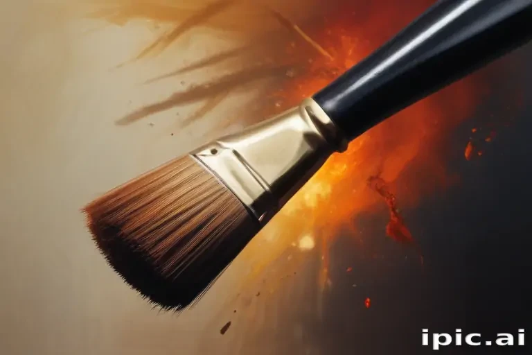 Artistic Brush Against a Dramatic Background of Fiery Colors and Textures