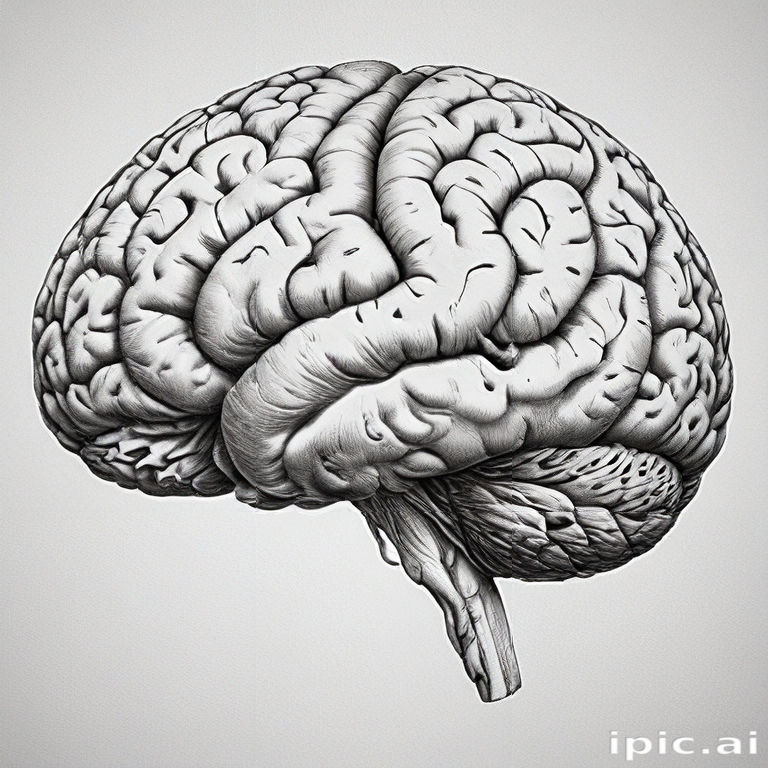 Intricate Detailed Illustration of the Human Brain in Gray Scale