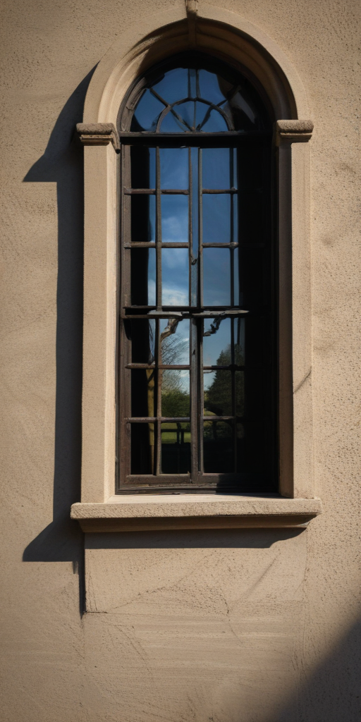 Elegant Window Frame Reflecting Nature's Beauty on a Sunny Day