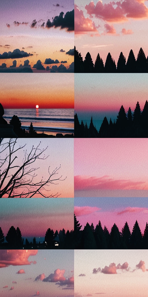 Stunning Sunset Collage: Vibrant Colors and Serene Nature Scenes Unite
