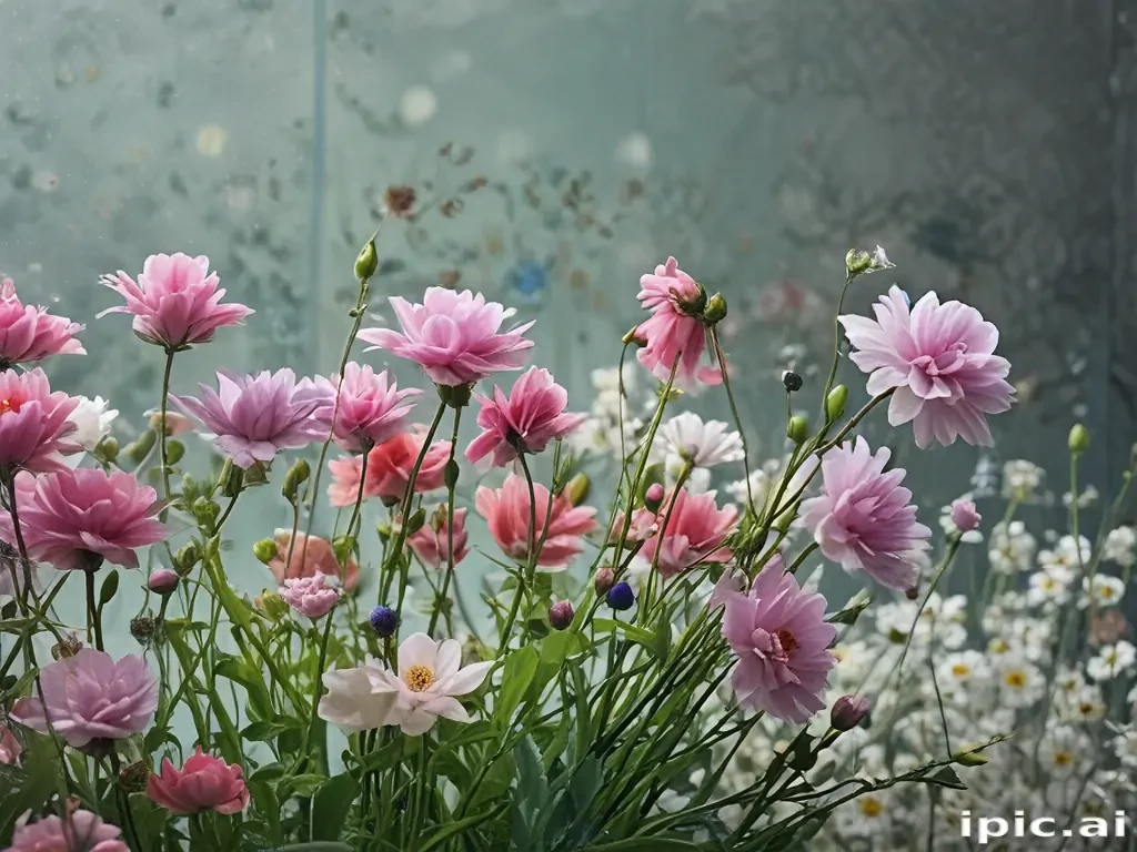 A Beautiful Arrangement of Colorful Flowers in Soft Natural Light.