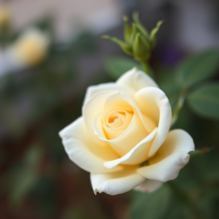 A Beautiful Soft Yellow Rose Blooms Gracefully in a Lush Garden Setting.