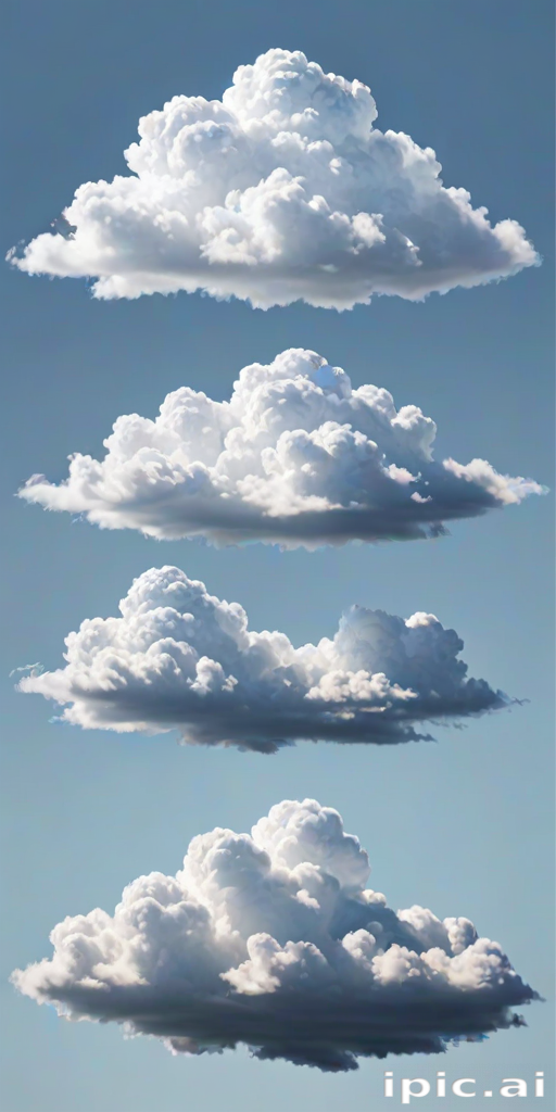 Four Distinct Layers of Fluffy, White Clouds Against a Clear Blue Sky