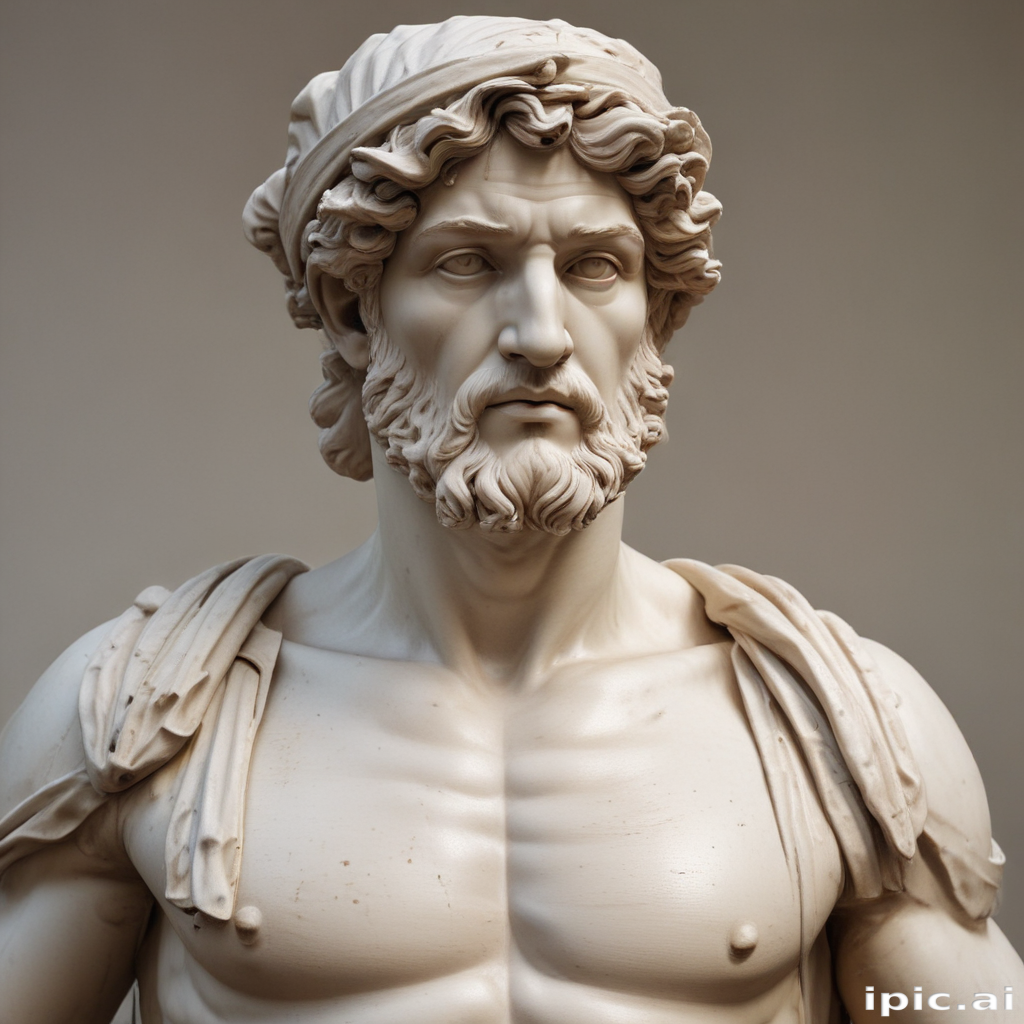 A Majestic Marble Statue Depicting an Ancient Heroic Figure in Detail.
