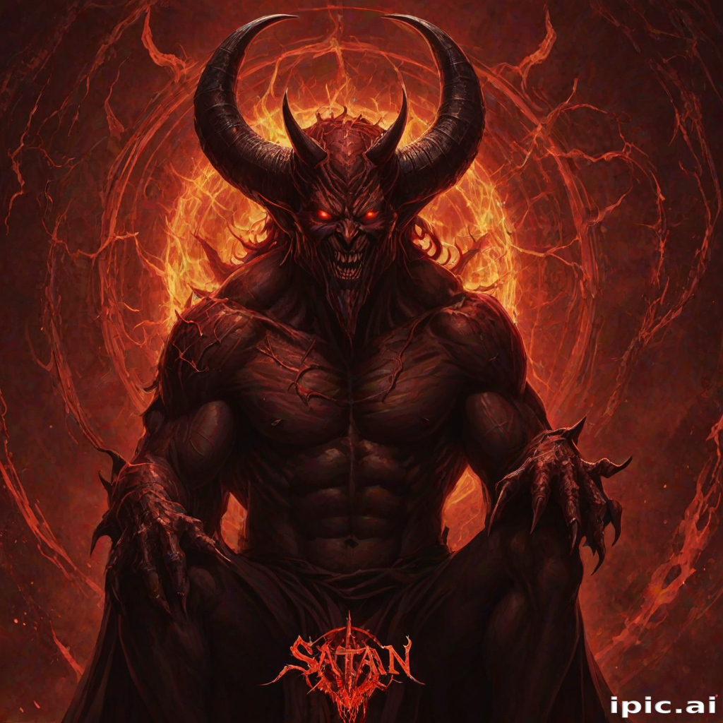 Majestic Depiction of Satan Surrounded by Fiery Inferno and Darkness