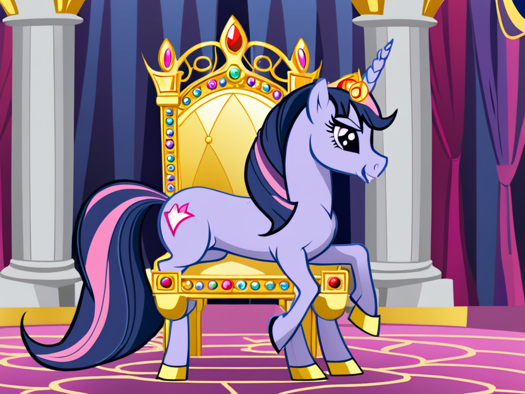 mlp pony alicorn twilight sparkel princess siting on the throne