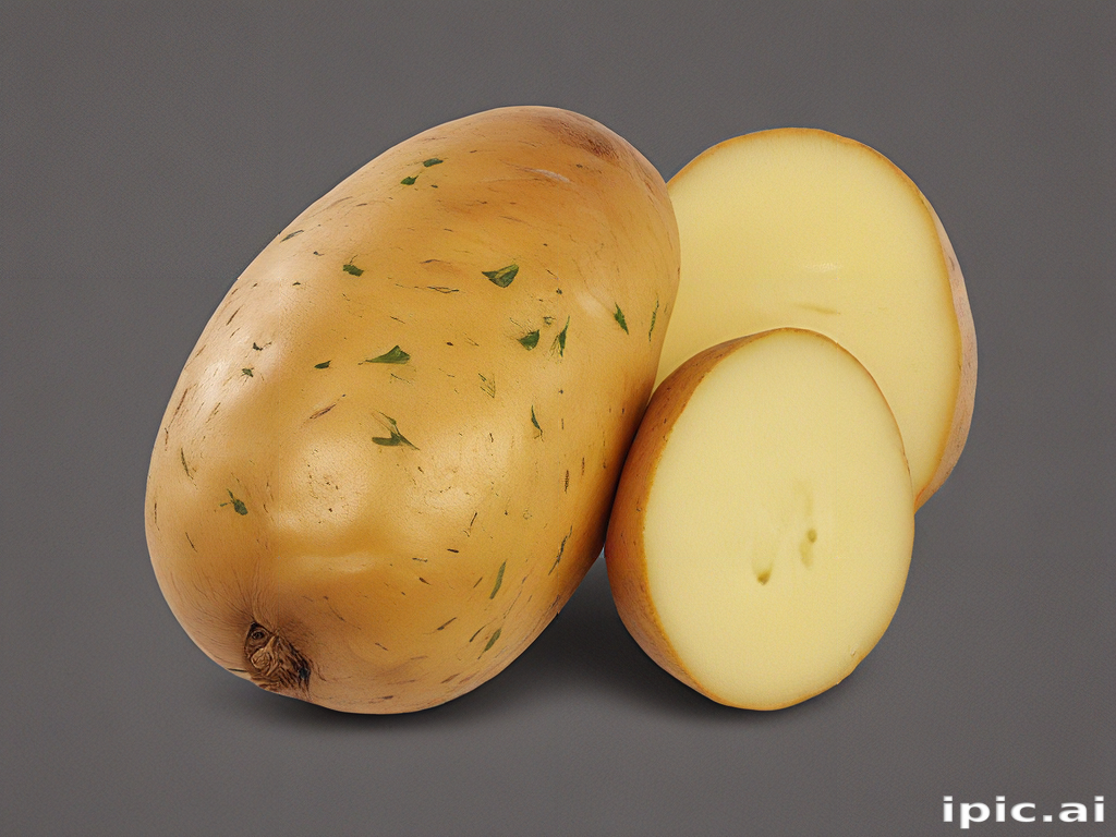 Freshly Cut Yellow Potato with Smooth Skin and Creamy Interior Displayed