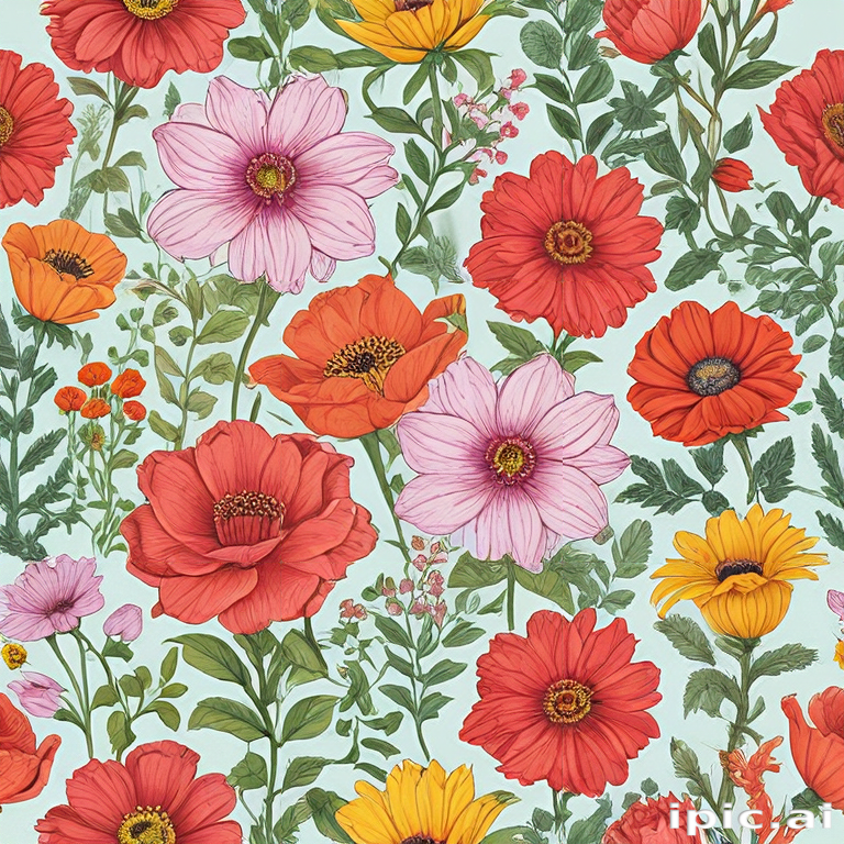 Vibrant Floral Pattern Featuring Colorful Flowers in Blooming Garden ...