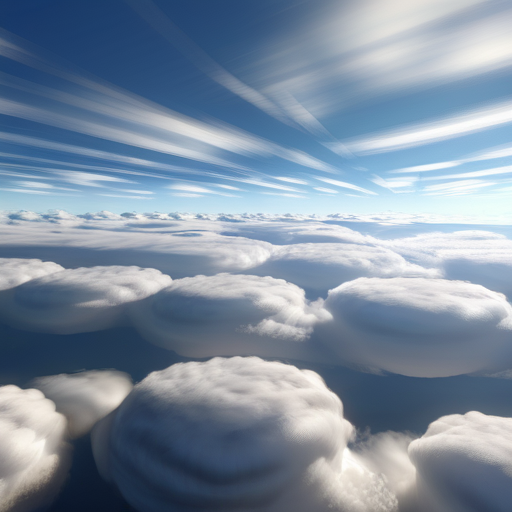 Serene Sky Over Fluffy Clouds with Soft, Wispy Cloud Patterns Above